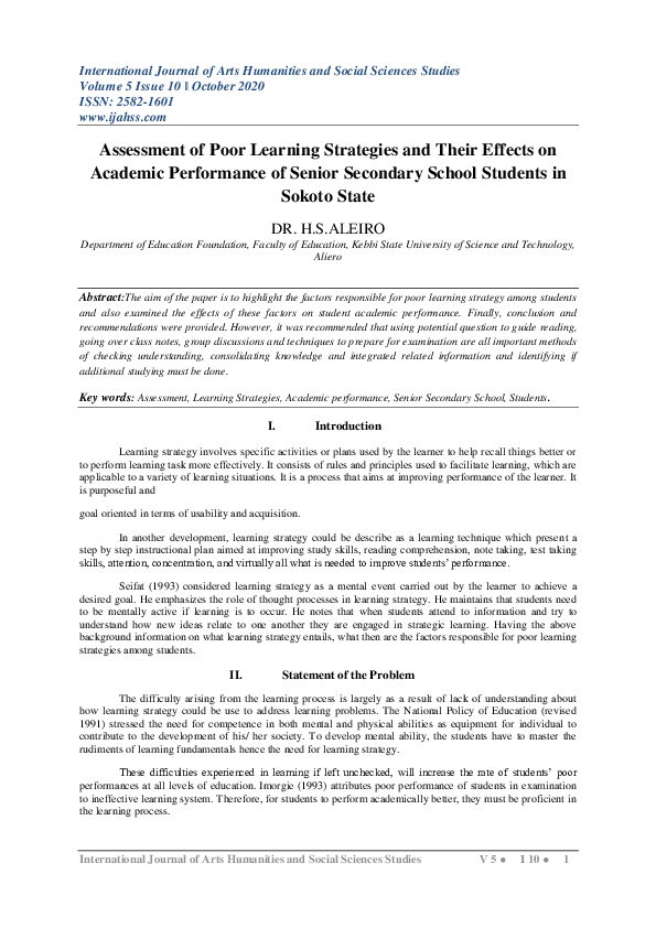 (PDF) Assessment of Poor Learning Strategies and Their Effects on ...
