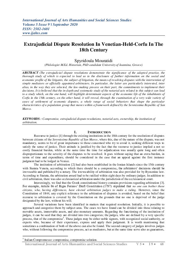 (PDF) Extrajudicial Dispute Resolution In Venetian-Held-Corfu In The ...