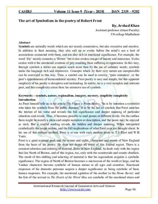 (PDF) The art of Symbolism in the poetry of Robert Frost