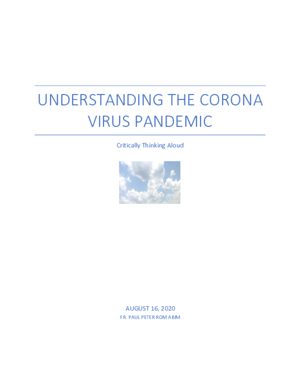 (PDF) UNDERSTANDING THE CORONA VIRUS PANDEMIC Critically Thinking Aloud