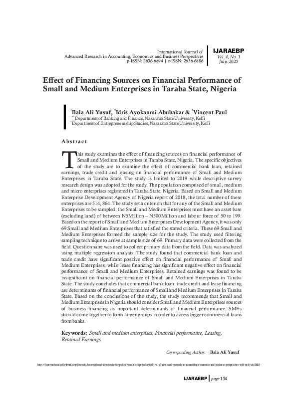 (PDF) Effect of Financing Sources on Financial Performance of Small and Medium Enterprises in ...