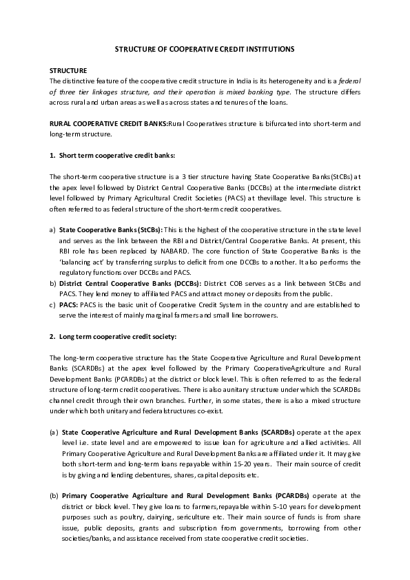 (PDF) STRUCTURE OF COOPERATIVE CREDIT INSTITUTIONS