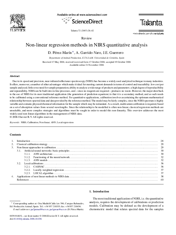 (PDF) Non-linear Regression Techniques for NIRS Analysis
