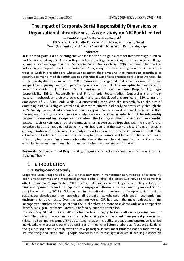 (PDF) The Impact of Corporate Social Responsibility Dimensions on Organizational attractiveness ...