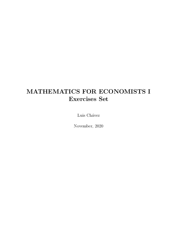 (PDF) MATHEMATICS FOR ECONOMISTS I Exercises
