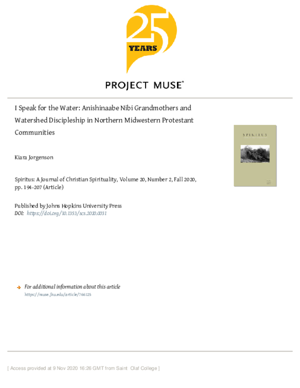 (PDF) I Speak for the Water: Anishinaabe Nibi Grandmothers and ...