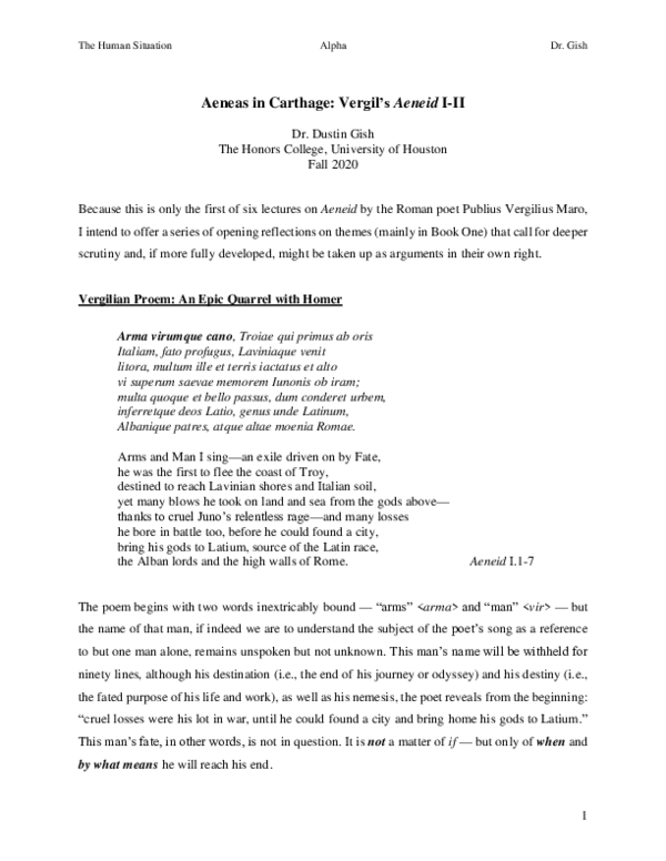 (PDF) Aeneas in Carthage: Vergil's Aeneid, Books I-II