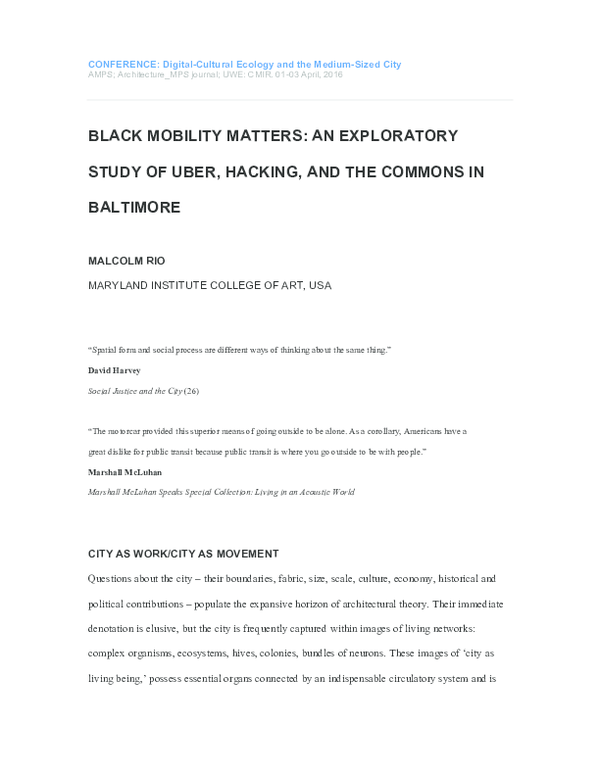 (PDF) Black Mobility Matter: An Exploratory Study of Uber, Hacking, and ...