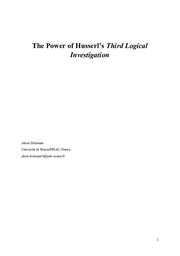 (DOC) The Power of Husserl's Third Logical Investigation (First draft ...
