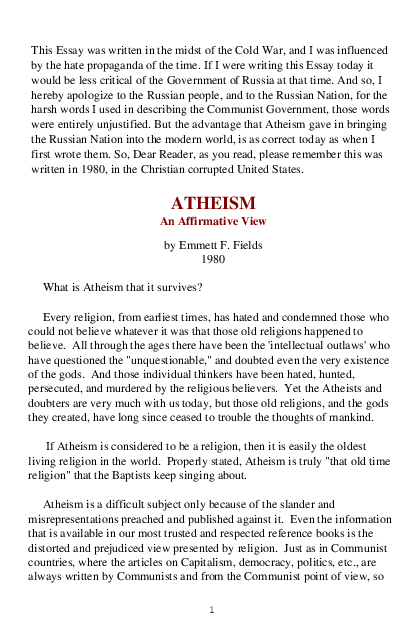 (PDF) Atheism, An Affirmative View