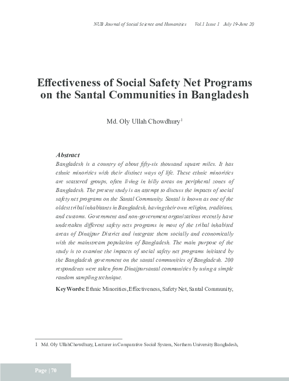 (PDF) Effectiveness of Social Safety Net Programs on the Santal ...