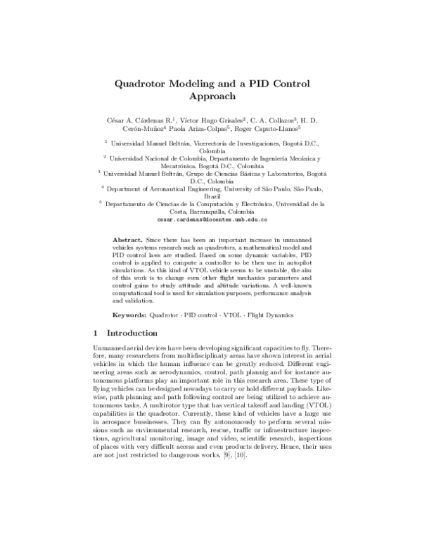 Pdf Quadrotor Modeling And A Pid Control Approach