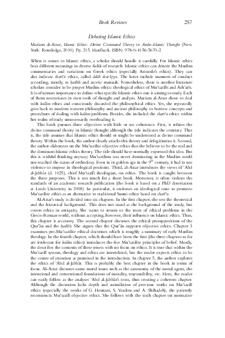 (PDF) Mariam al-Attar,Islamic Ethics: Divine Command Theory in Arabo ...