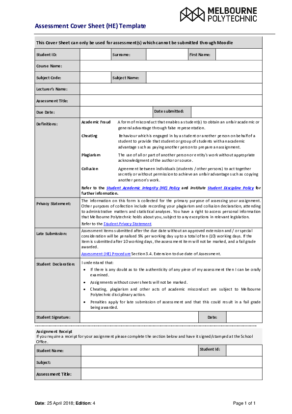 (PDF) Assessment Cover Sheet (HE) Template | muqtar mohammed - Academia.edu