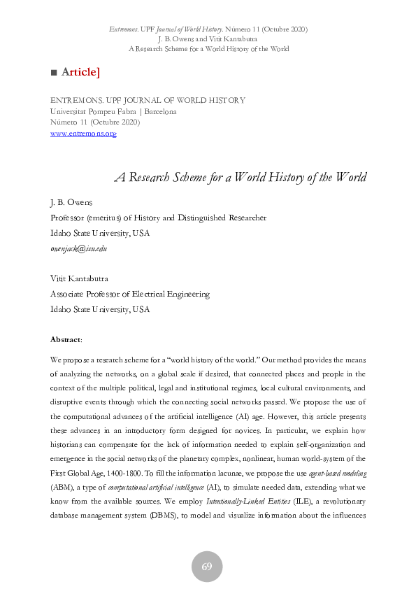(PDF) A Research Scheme for a World History of the World