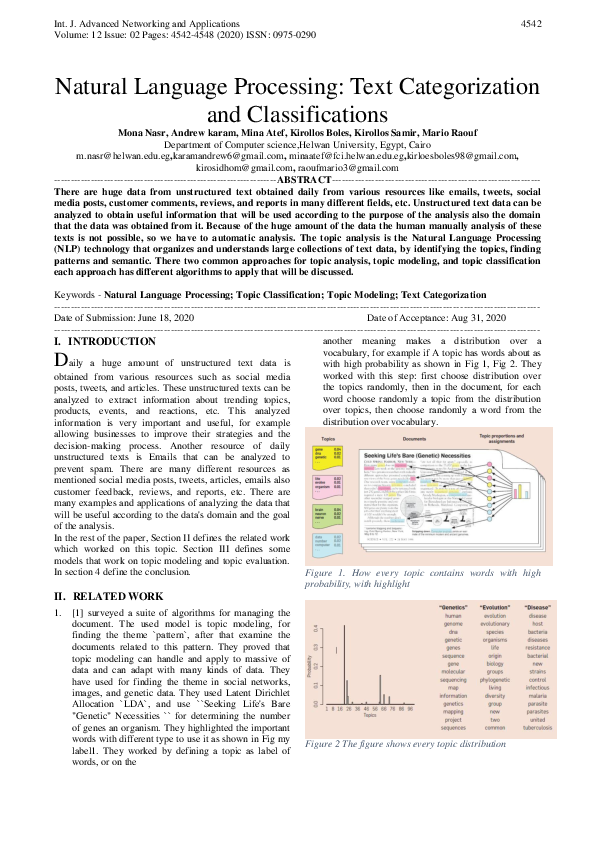 (PDF) Natural Language Processing: Text Categorization and Classifications