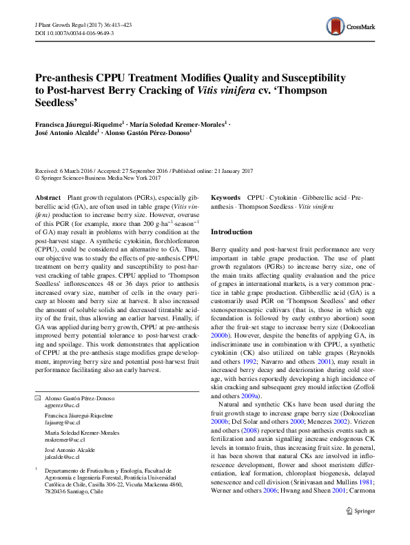(PDF) The effect of gibberellic acid, CPPU and harvest time on browning ...