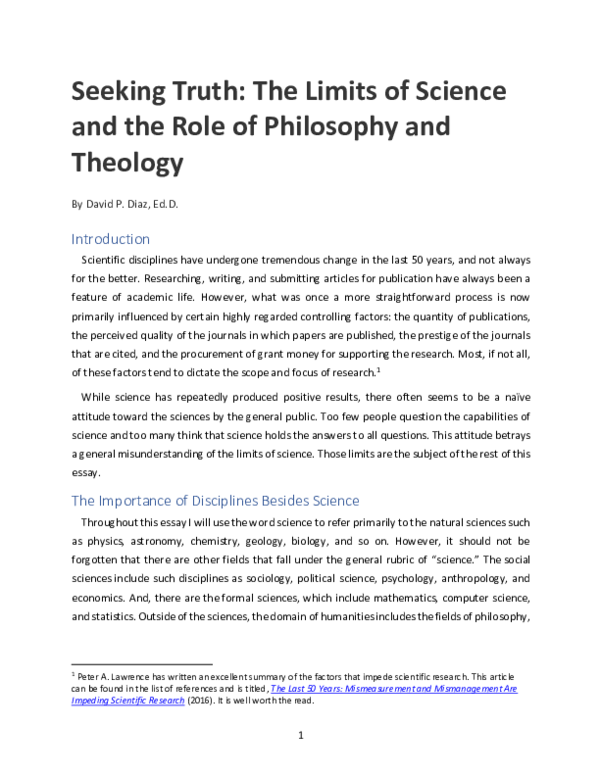 (PDF) Seeking Truth: The Limits of Science and the Role of Philosophy ...