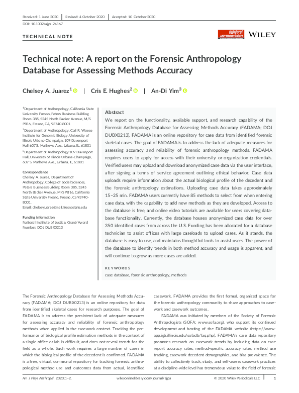 (PDF) Technical note: A report on the Forensic Anthropology Database ...