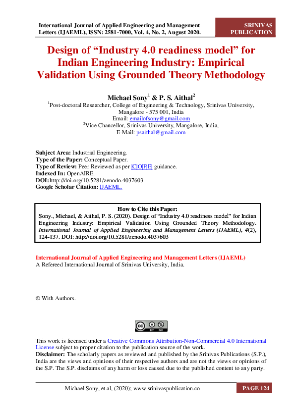 (PDF) Design of "Industry 4.0 readiness model" for Indian Engineering ...