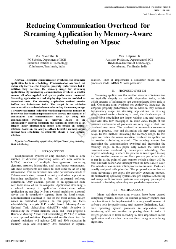 (PDF) Memory-Aware Scheduling to Reduce Overhead