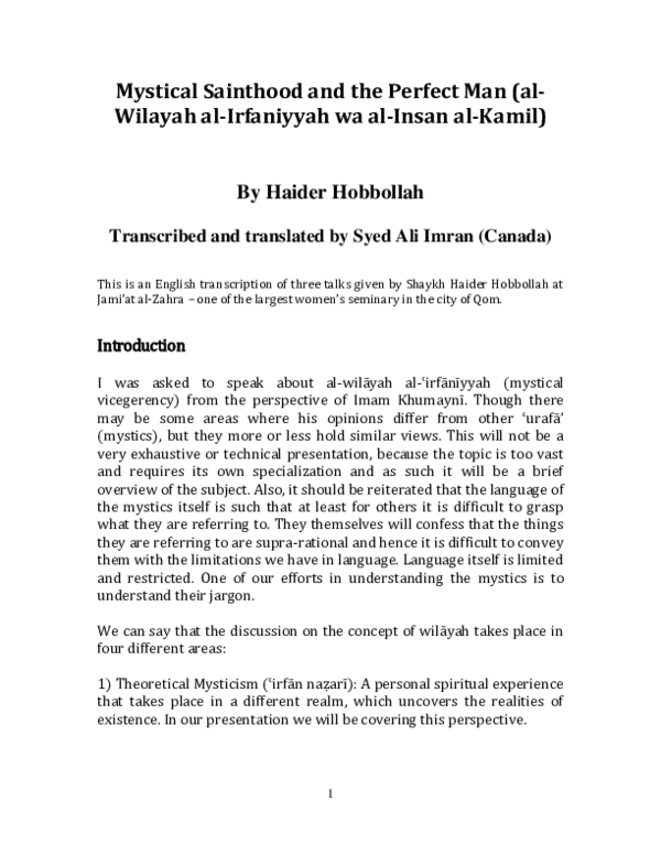 (PDF) Mystical Sainthood and the Perfect Man (al- Wilayah al-Irfaniyyah ...