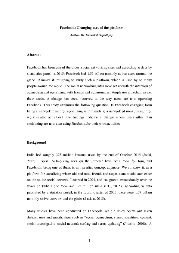 (PDF) Facebook: Changing uses of the platform