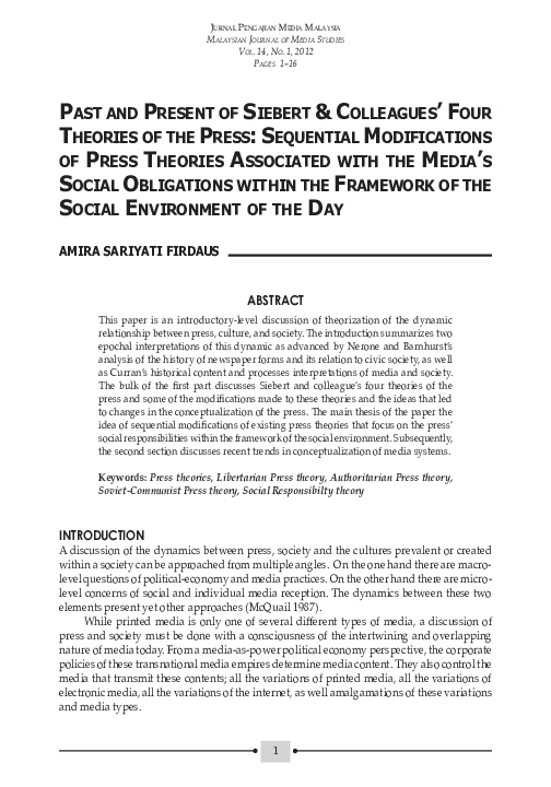 (PDF) Past and Present of Siebert and Colleagues' Theories of the Press ...