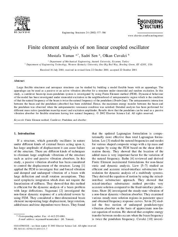 (PDF) Finite element analysis of non linear coupled oscillator