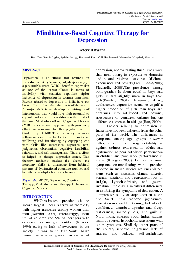 (PDF) Mindfulness-Based Cognitive Therapy for Depression