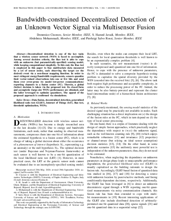 Pdf Bandwidth Constrained Decentralized Detection Of An Unknown