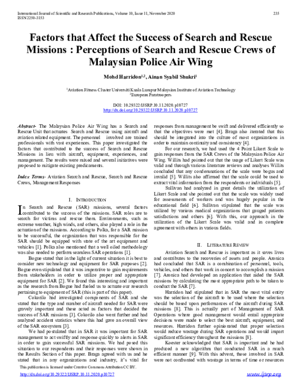 (PDF) Factors that Affect the Success of Search and Rescue Missions ...