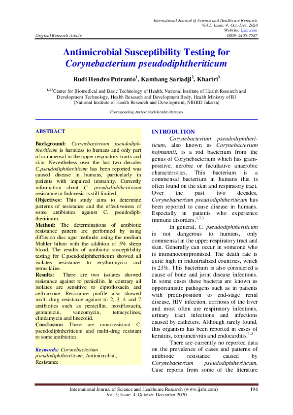 (PDF) Antimicrobial Susceptibility Testing for Corynebacterium ...