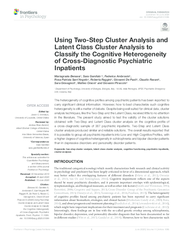 Pdf Using Two Step Cluster Analysis And Latent Class Cluster Analysis