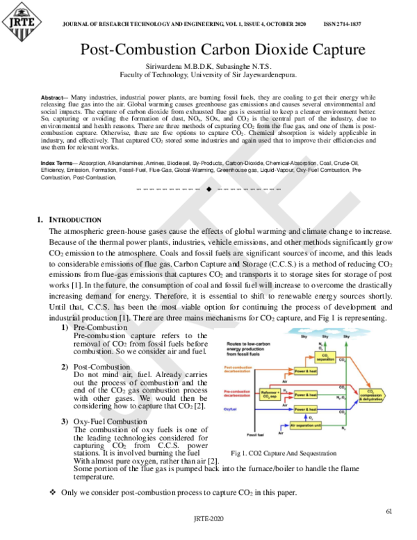 (PDF) Post-Combustion Carbon Dioxide Capture