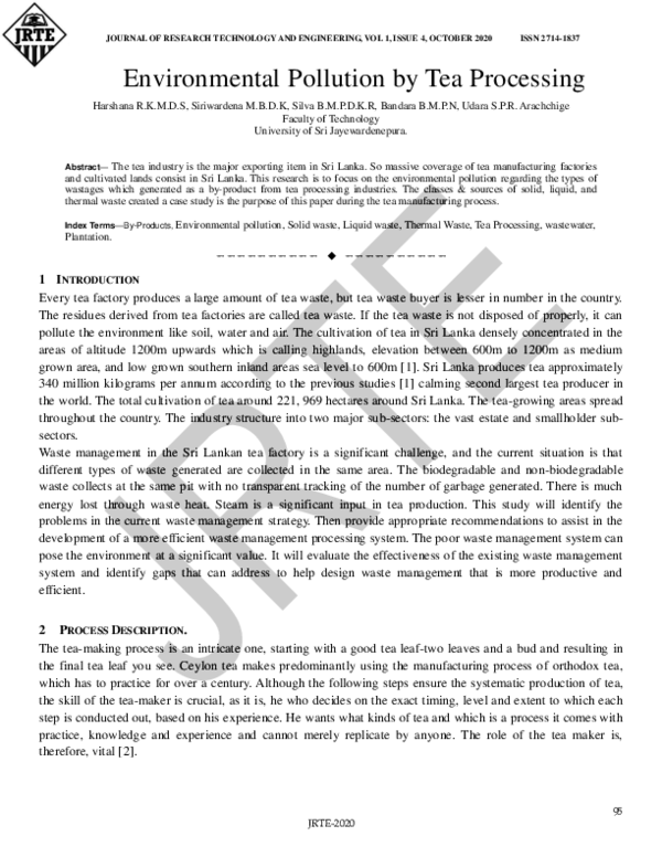 (PDF) Environmental Pollution by Tea Processing