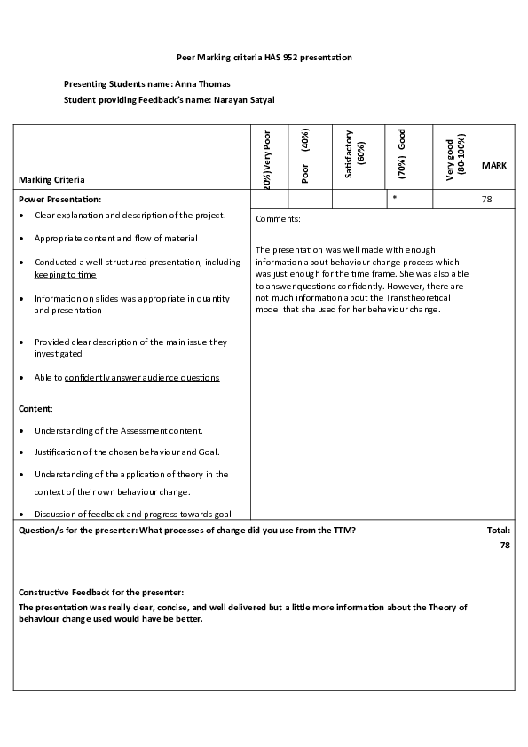 (DOC) Peer Marking criteria for group presentations 1