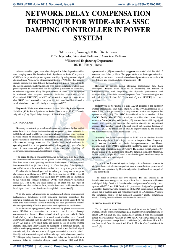 (PDF) NETWORK DELAY COMPENSATION TECHNIQUE FOR WIDE-AREA SSSC DAMPING CONTROLLER IN POWER SYSTEM