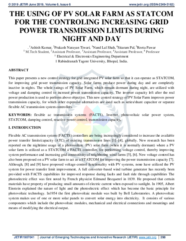 (PDF) THE USING OF PV SOLAR FARM AS STATCOM FOR THE CONTROLING INCREASING GRID POWER ...
