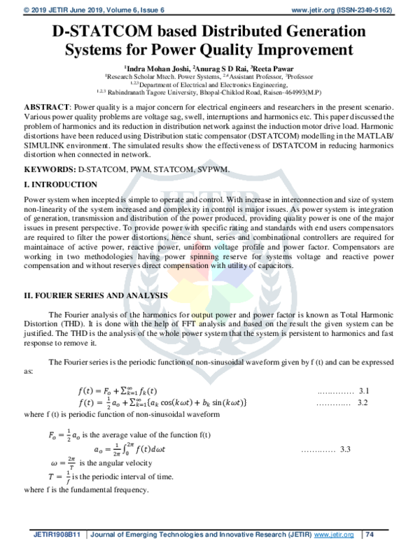 (PDF) D-STATCOM based Distributed Generation Systems for Power Quality Improvement