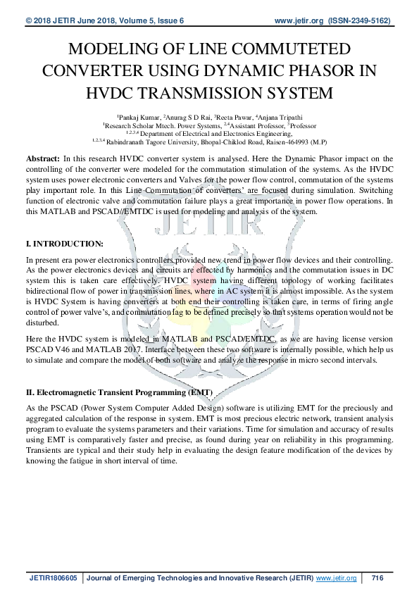 (PDF) MODELING OF LINE COMMUTETED CONVERTER USING DYNAMIC PHASOR IN HVDC TRANSMISSION SYSTEM