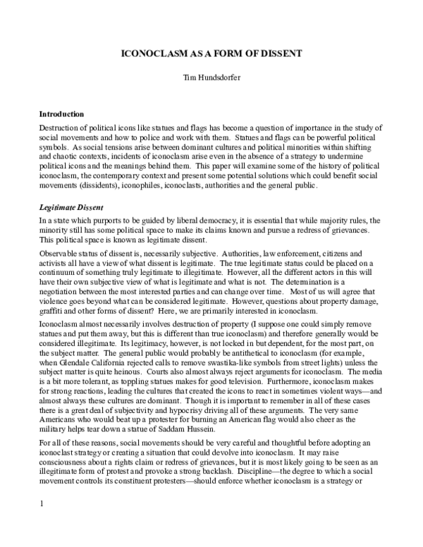 (PDF) ICONOCLASM AS A FORM OF DISSENT