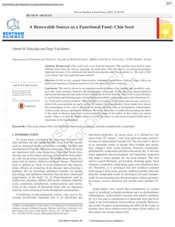 (PDF) A Renewable Source as a Functional Food: Chia Seed