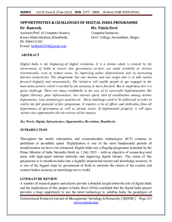 (PDF) OPPORTUNITIES & CHALLENGES OF DIGITAL INDIA PROGRAMME