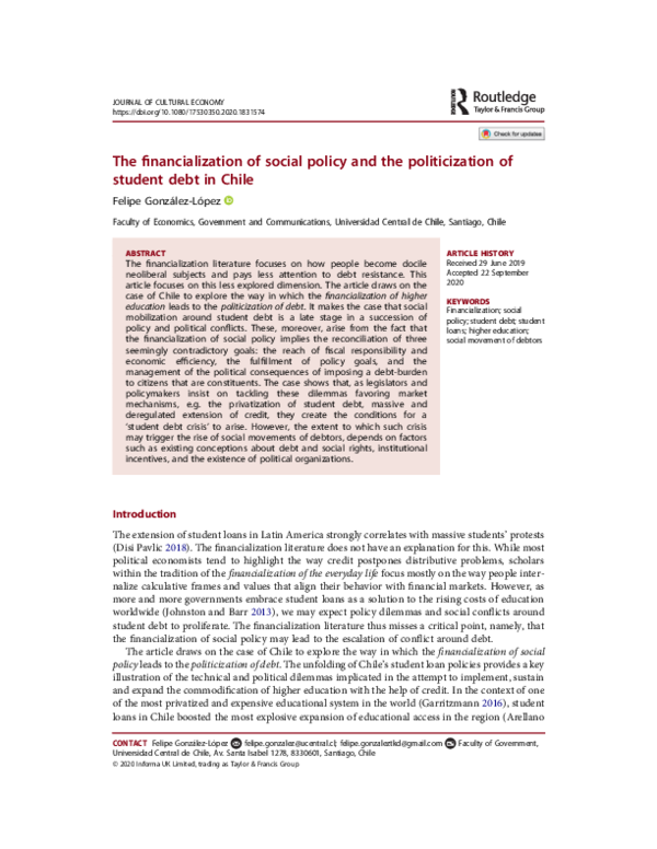 (PDF) Student Debt Crisis and Financialization in Chile