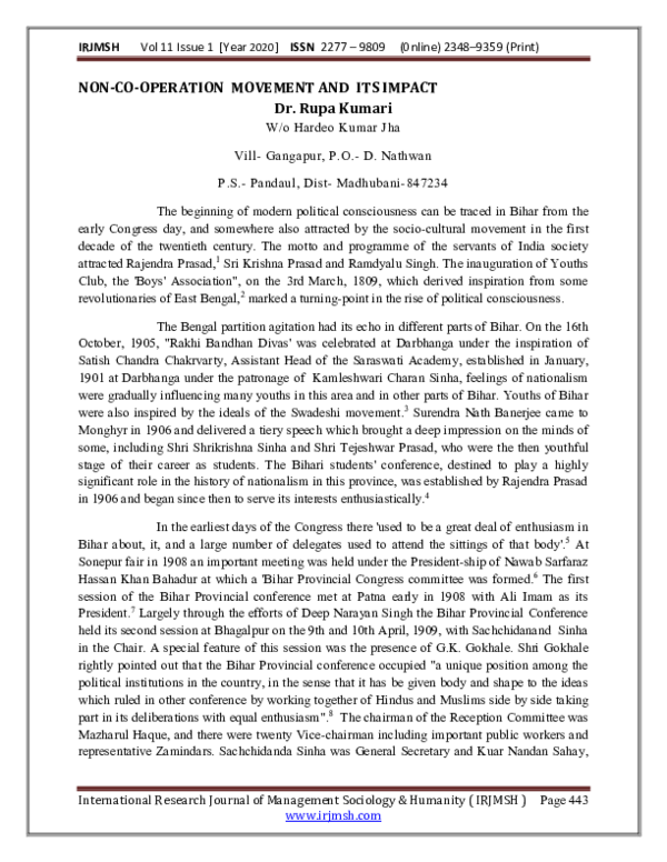 (PDF) NON-CO-OPERATION MOVEMENT AND ITS IMPACT