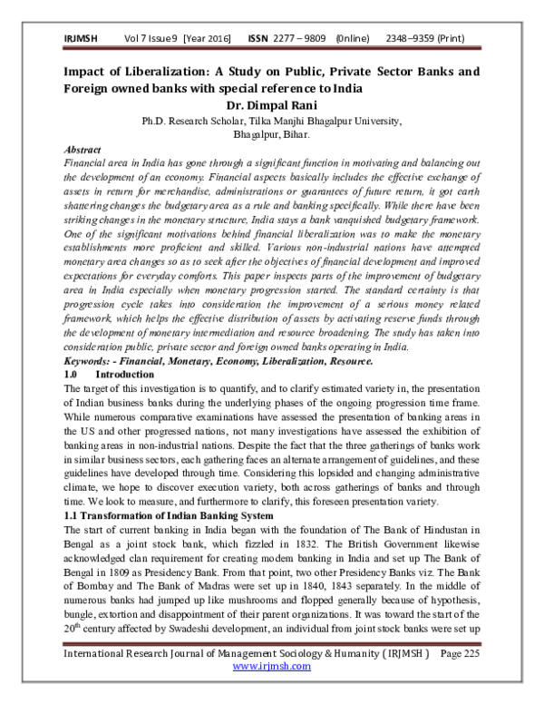 (PDF) Impact of Liberalization: A Study on Public, Private Sector Banks ...
