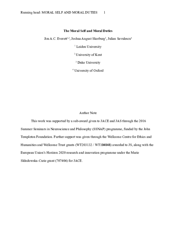 (DOC) The Moral Self and Moral Duties