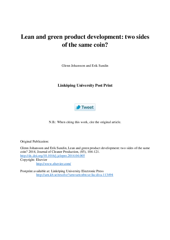(PDF) Lean and green product development: two sides of the same coin ...
