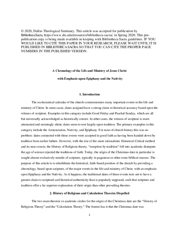 (PDF) A Chronology of the Life and Ministry of Jesus Christ with ...